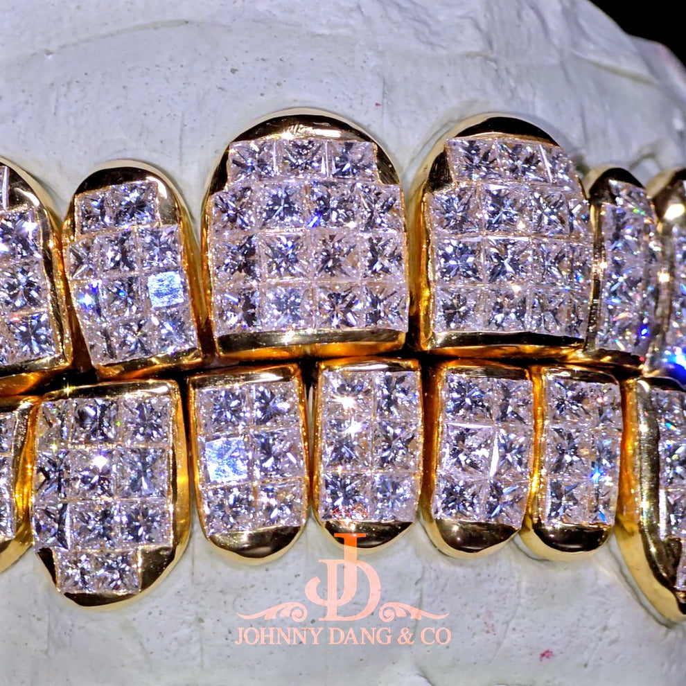 Flawless "King Princess Cut" Invisible Set Grillz Yellow Gold (Perm ...