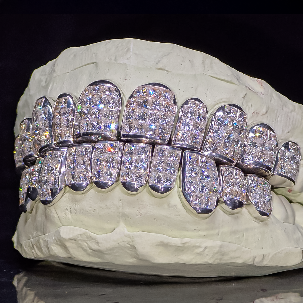 Flawless "King Princess Cut" Invisible Set Grillz White Gold (Perm ...